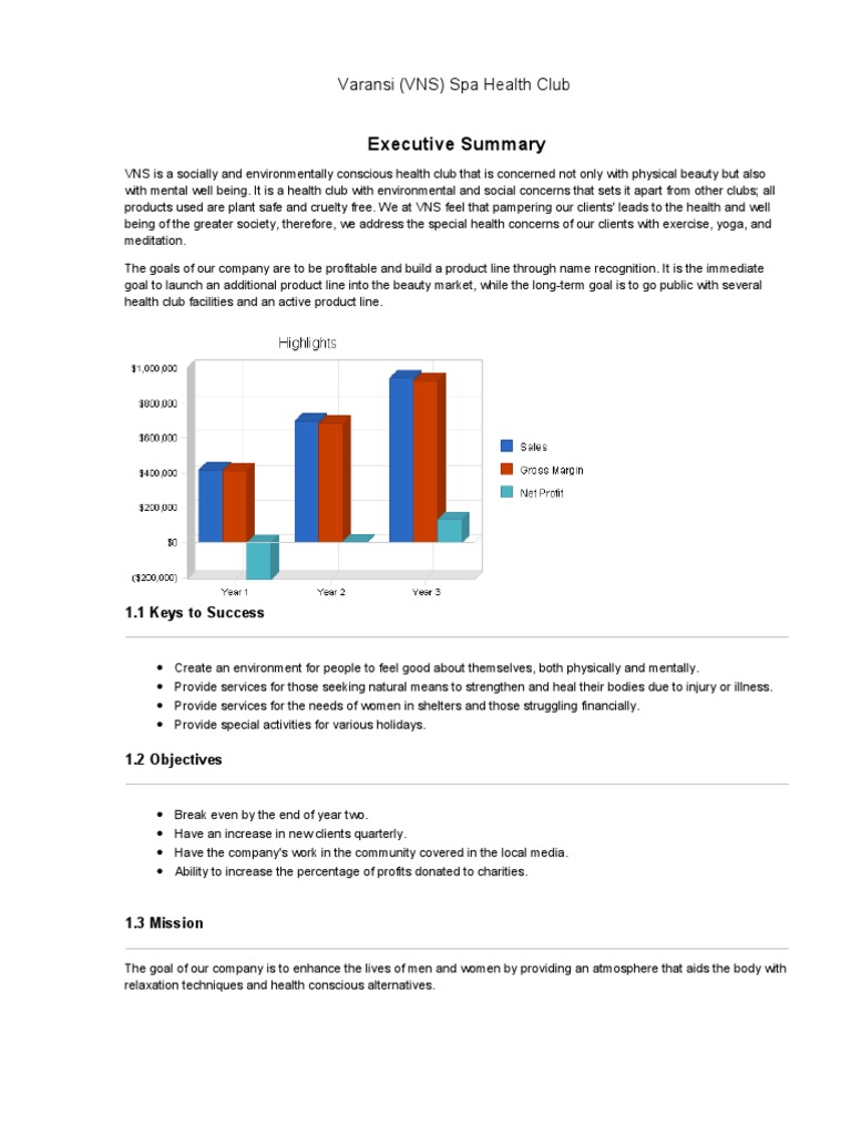 Spa Health Club Business Plan | PDF | Balance Sheet | Gross Margin