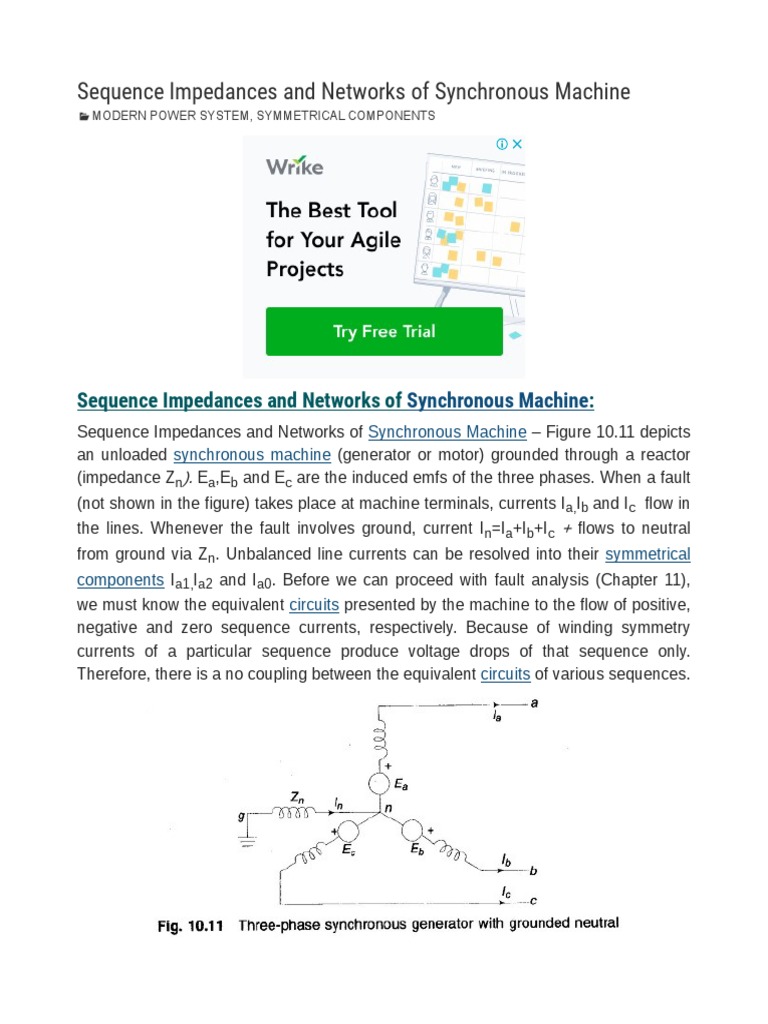 Sequence Impedances and Networks of Synchronous Machine | PDF | Electrical Impedance | Physical ...