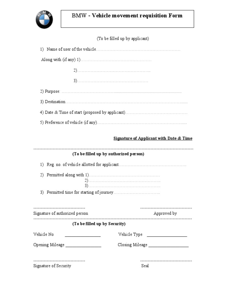 Vehicle Movement Requisition Form 934 | PDF