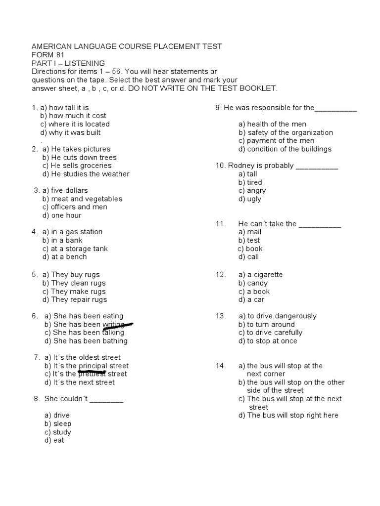 American Language Course Placement Test 81 | PDF | Nature | Business