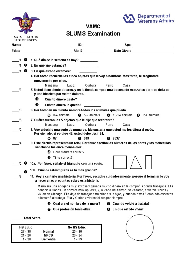 SLUMS Spanish Dementia | PDF