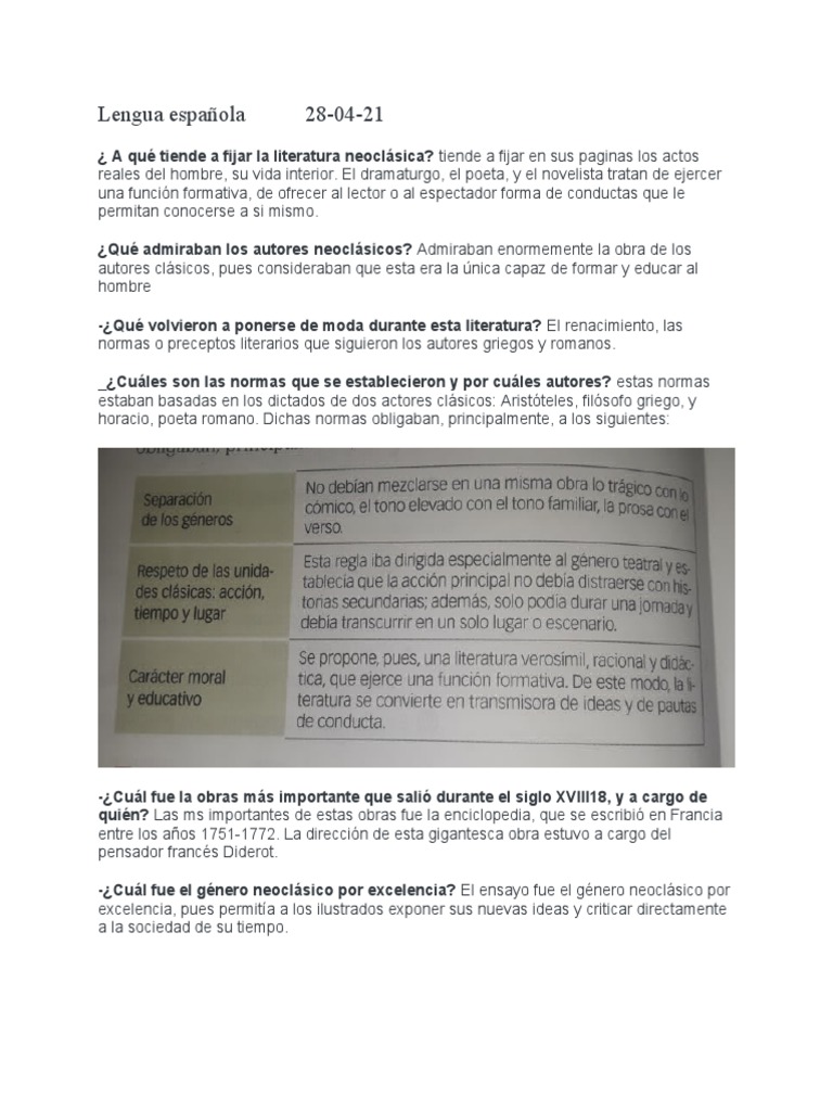 Literatura Neoclásica: Autores y Obras | PDF | Comedia | Ensayos