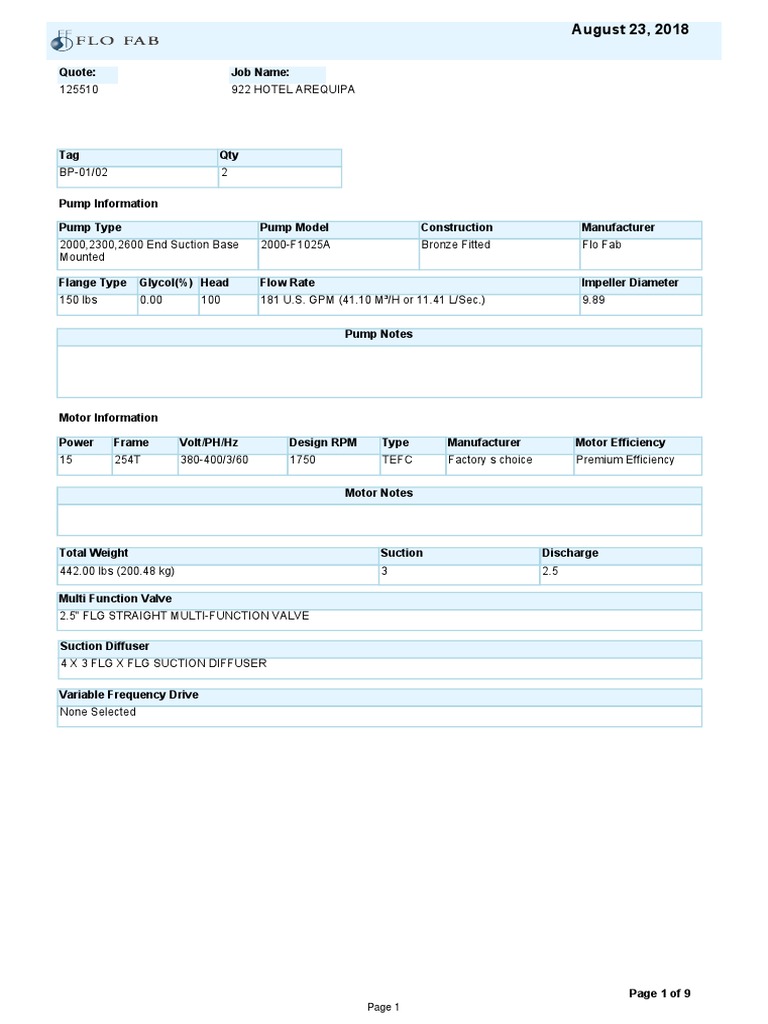 2 - Reporte Bombas y Accesorios - FLO FAB | PDF | Valve | Flow Measurement