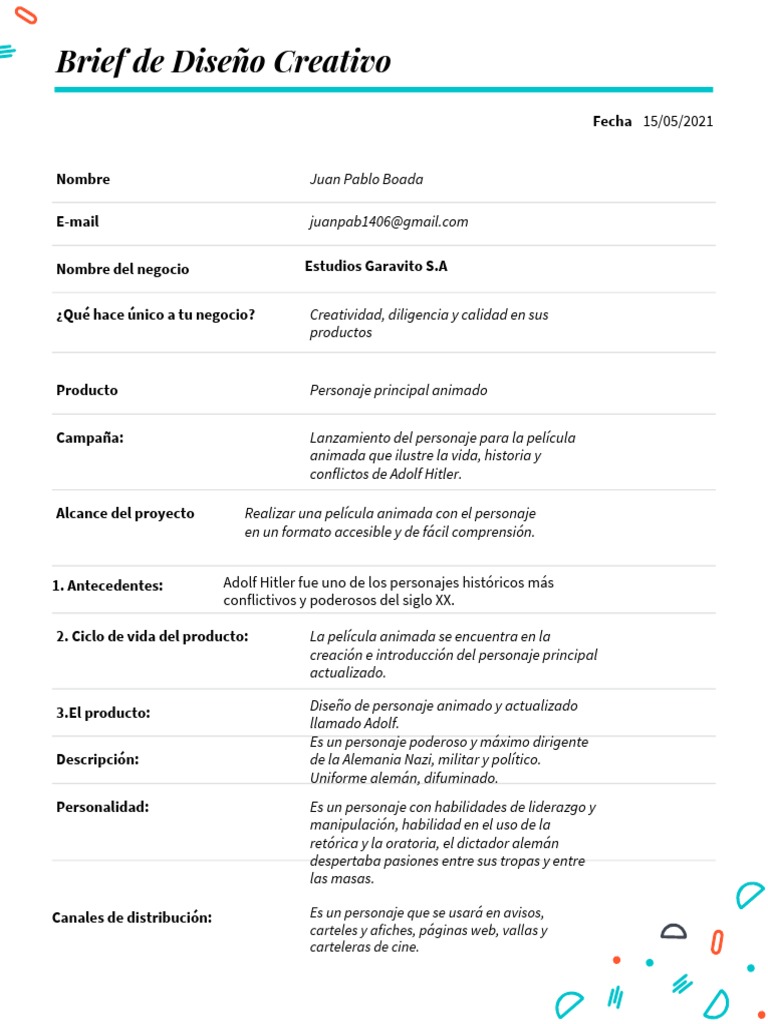 Brief de Personaje | PDF | Adolf Hitler | Artes (general)