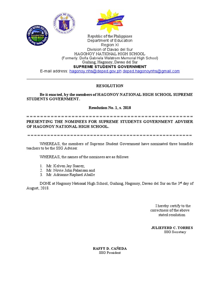SSG Adviser Resolution | PDF