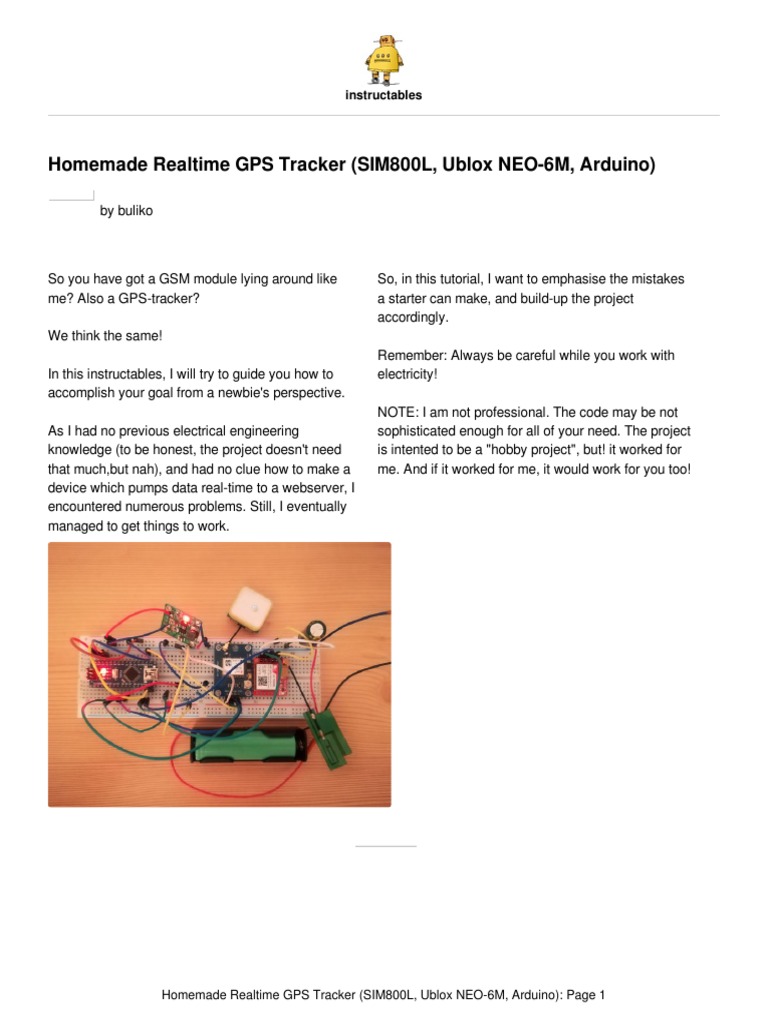 Homemade Realtime GPS Tracker (SIM800L, Ublox NEO-6M, Arduino) | PDF ...