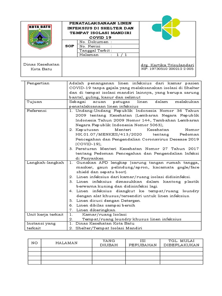Sop Penatalaksanaan Linen Infeksius | PDF | Sains & Matematika