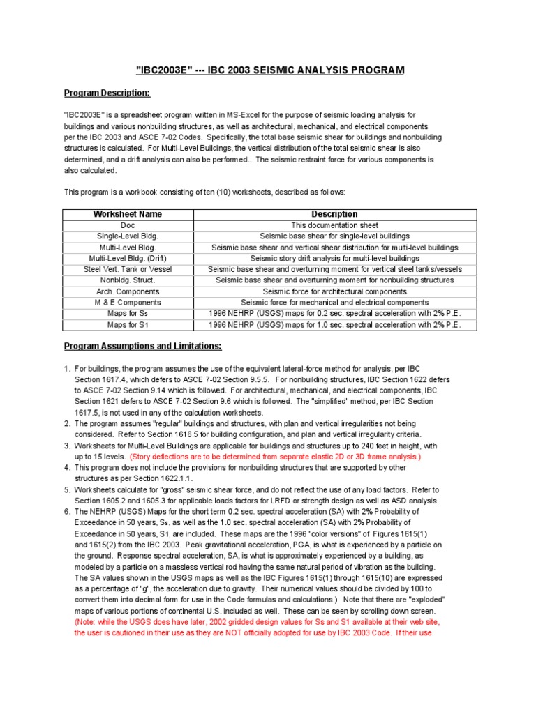 Ibc2003e - Ibc 2003 Seismic Analysis Program | PDF | Mechanics | Classical Mechanics