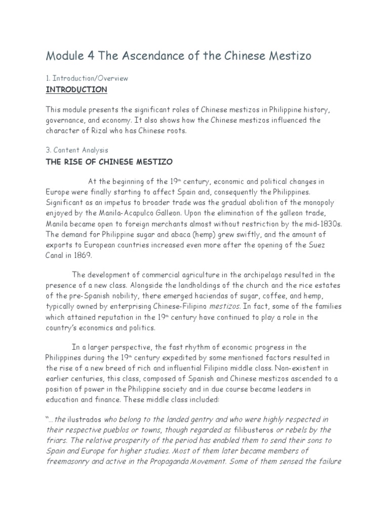 Module 4 The Ascendance of The Chinese Mestizo | PDF | Philippines ...