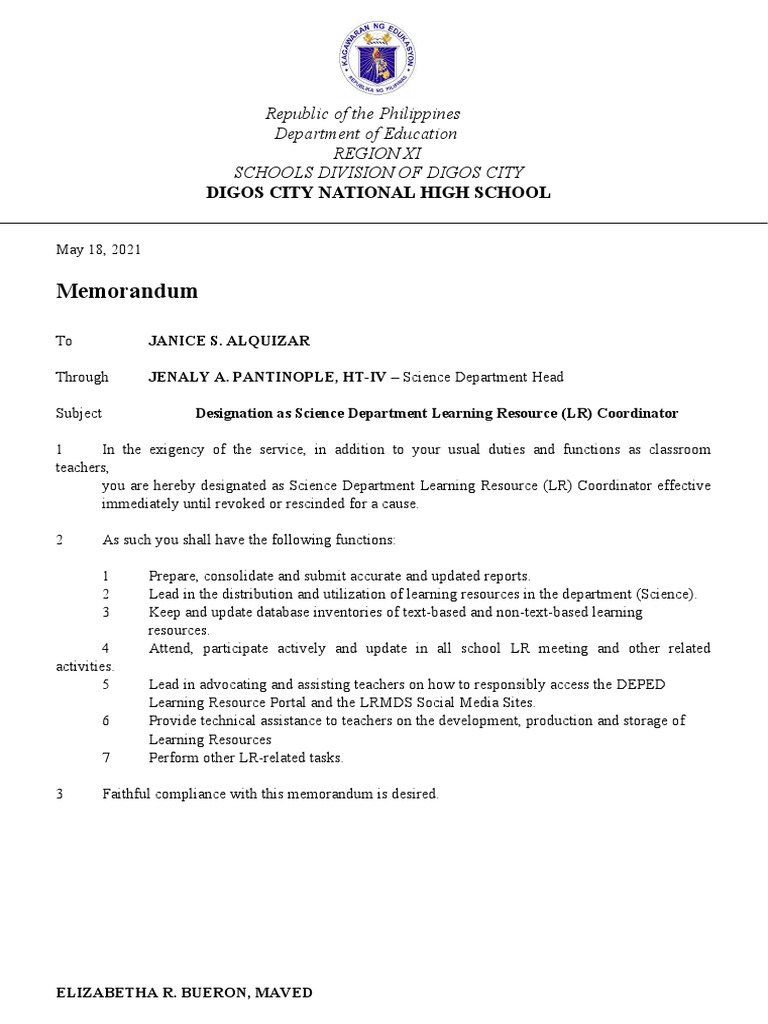 LR Memo For Designation | PDF