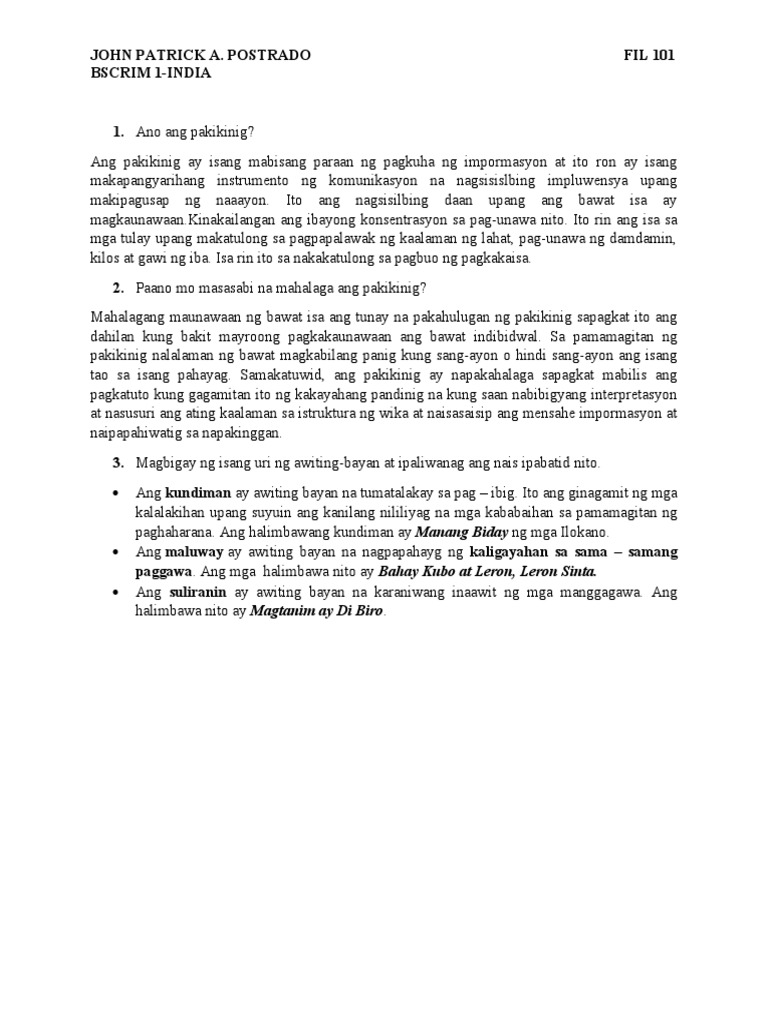 Fil 101 - Homework | PDF