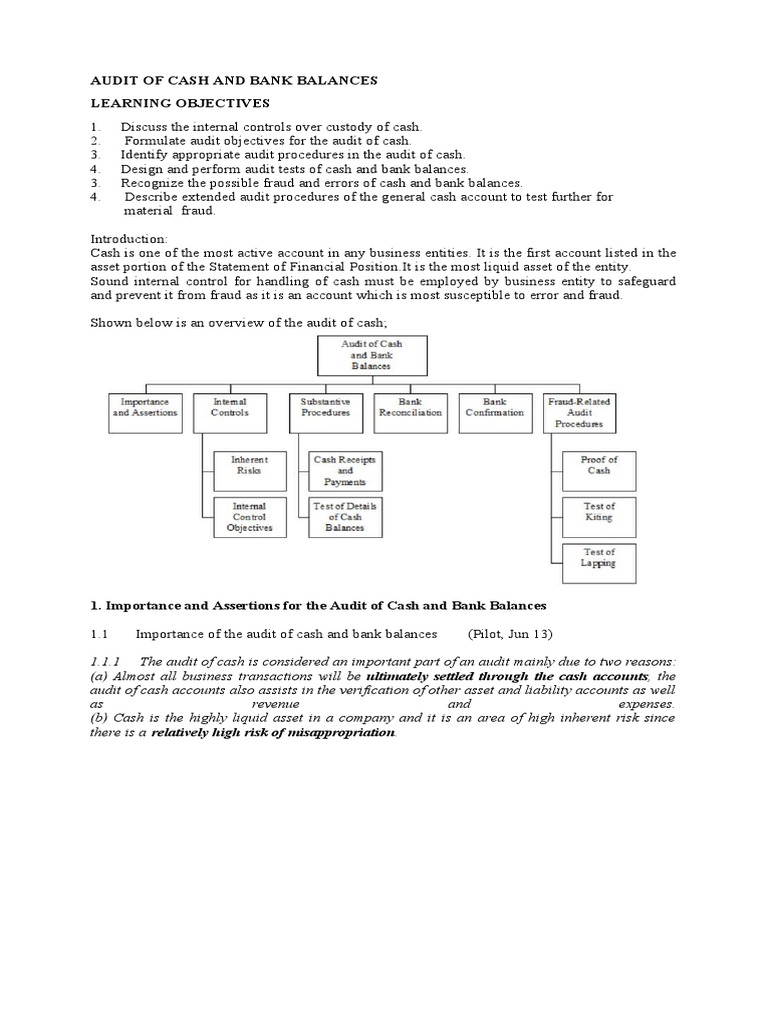 Audit of Cash and Bank Balances Learning Objectives | Download Free PDF ...
