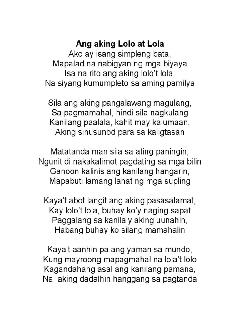 Tula Sa Ating Lolo at Lola (Health 7) | PDF