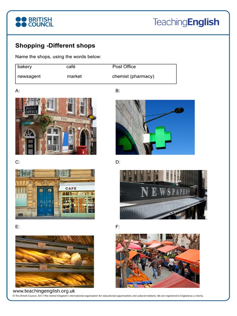 Shopping Student Worksheet 1 - Different Shops | PDF