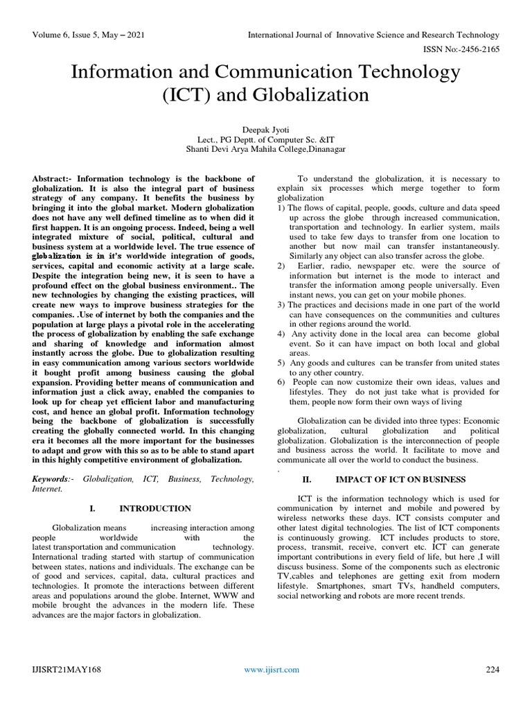 ICT's Role in Globalization | PDF | Globalization | Internet