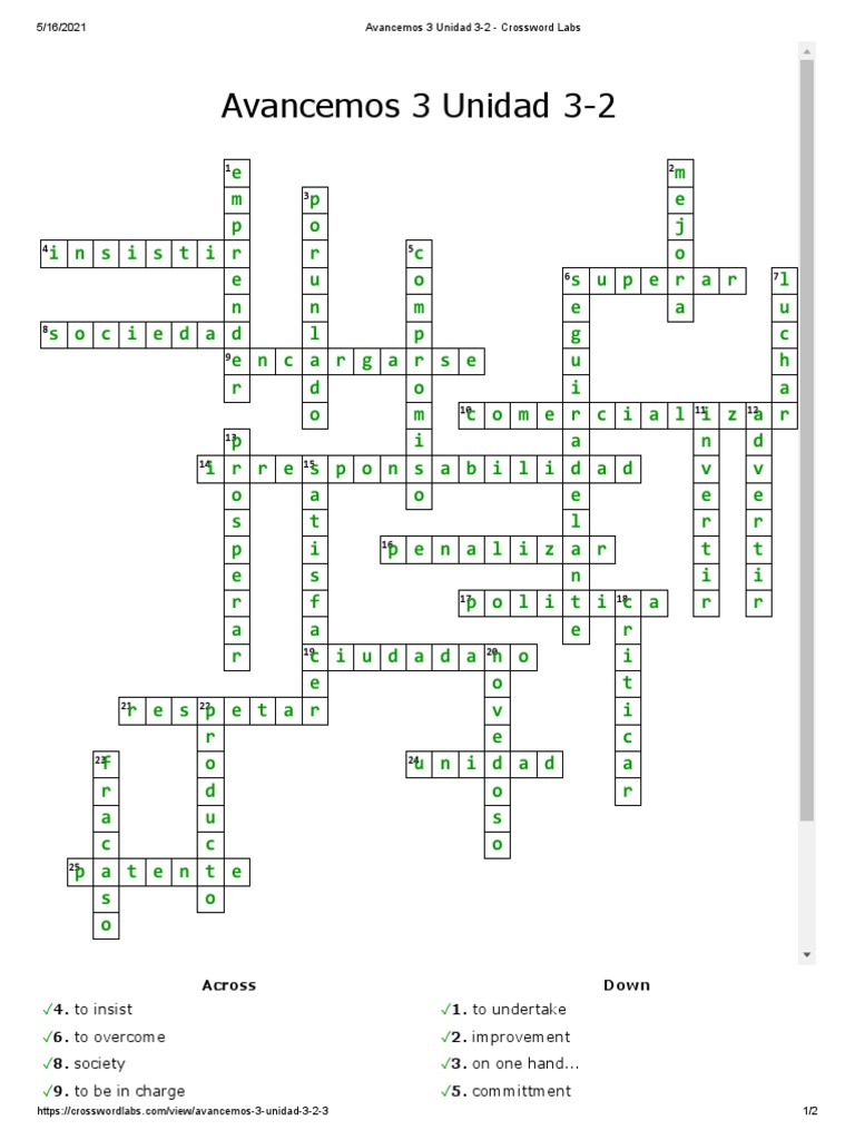 Avancemos 3 Unidad 3-2 - Crossword Labs | PDF | Business