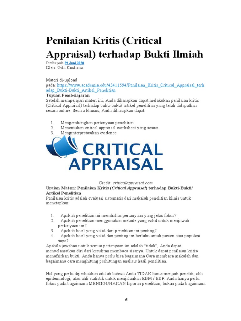 Cara Penilaian Critical Apraisal | PDF