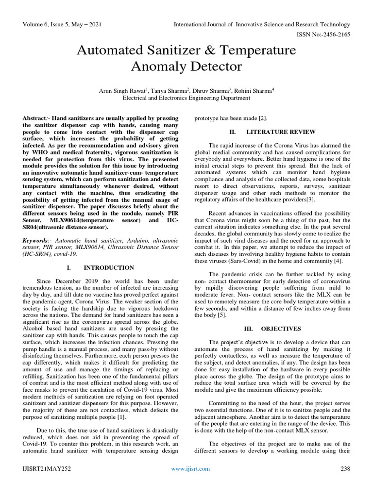 Automated Sanitizer & Temperature Anomaly Detector | PDF | Sensor ...