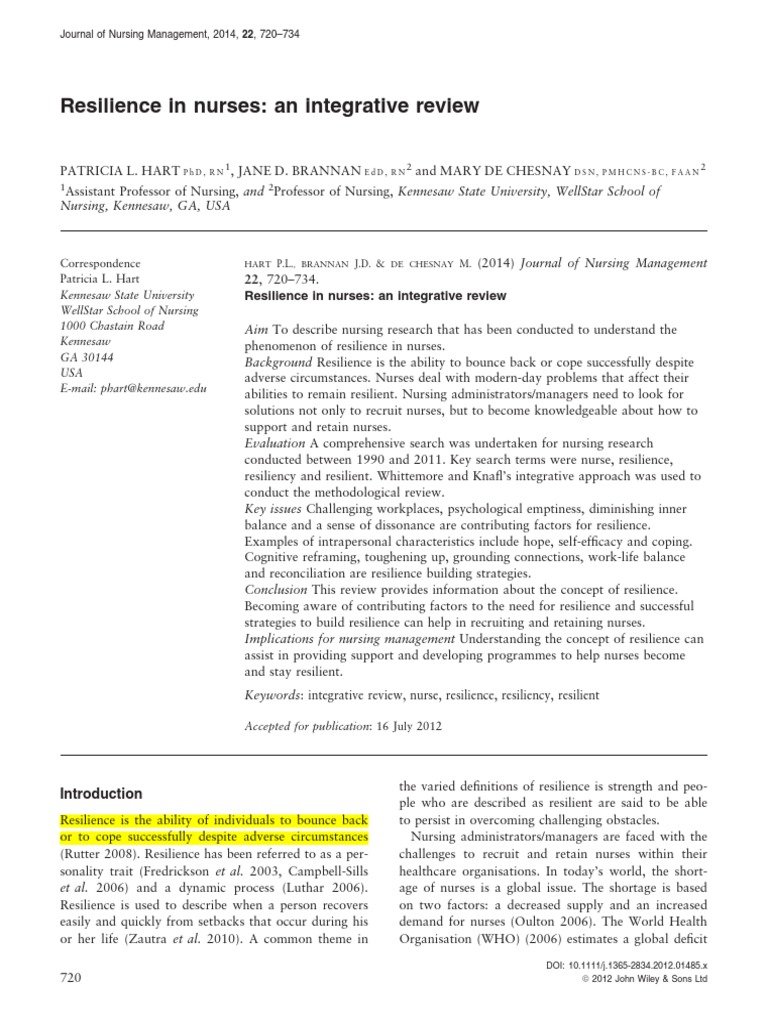 Resilience in Nurses - An Integrative Review | PDF | Psychological ...