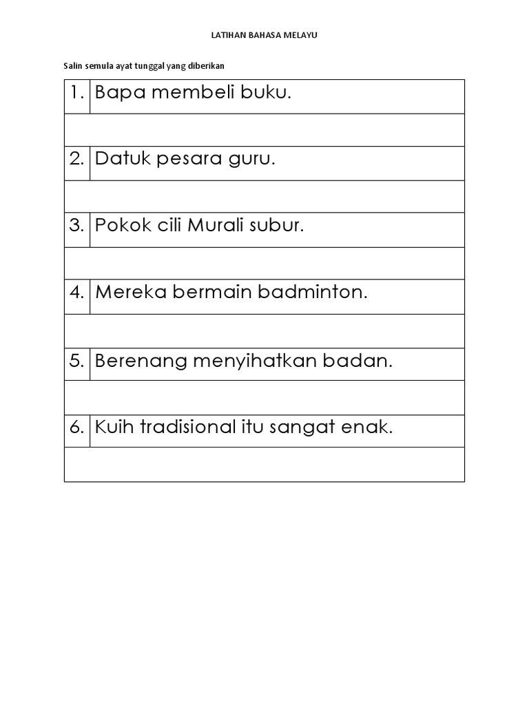 Salin Semula Ayat Tunggal Yang Diberikan | PDF