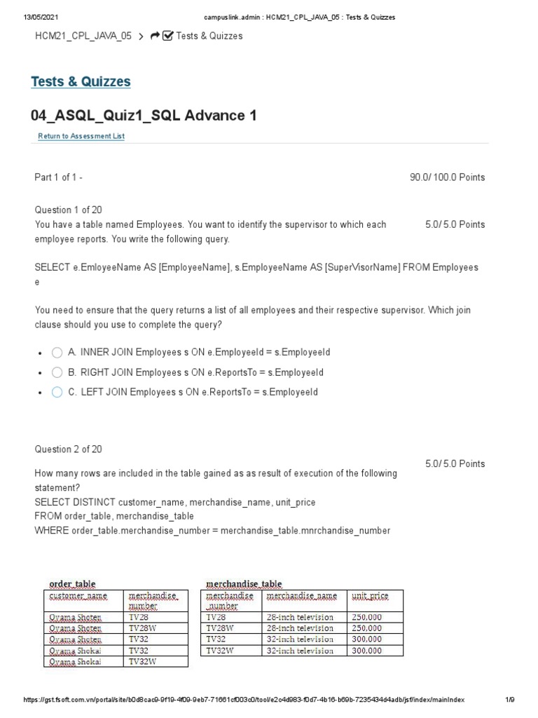 Campuslink - Admin - HCM21 CPL JAVA 05 - Tests-Quizzes | PDF | Data ...