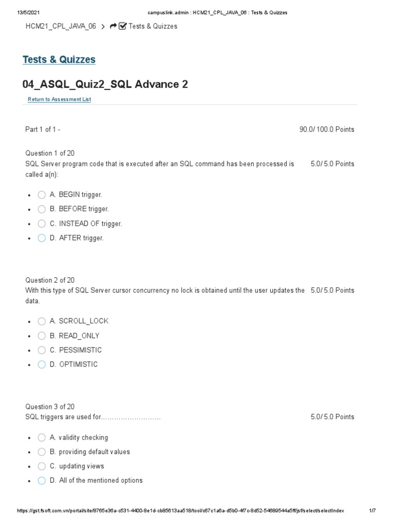 04 - ASQL - Quiz2 - SQL Advance 2: Tests & Quizzes | PDF | Sql ...