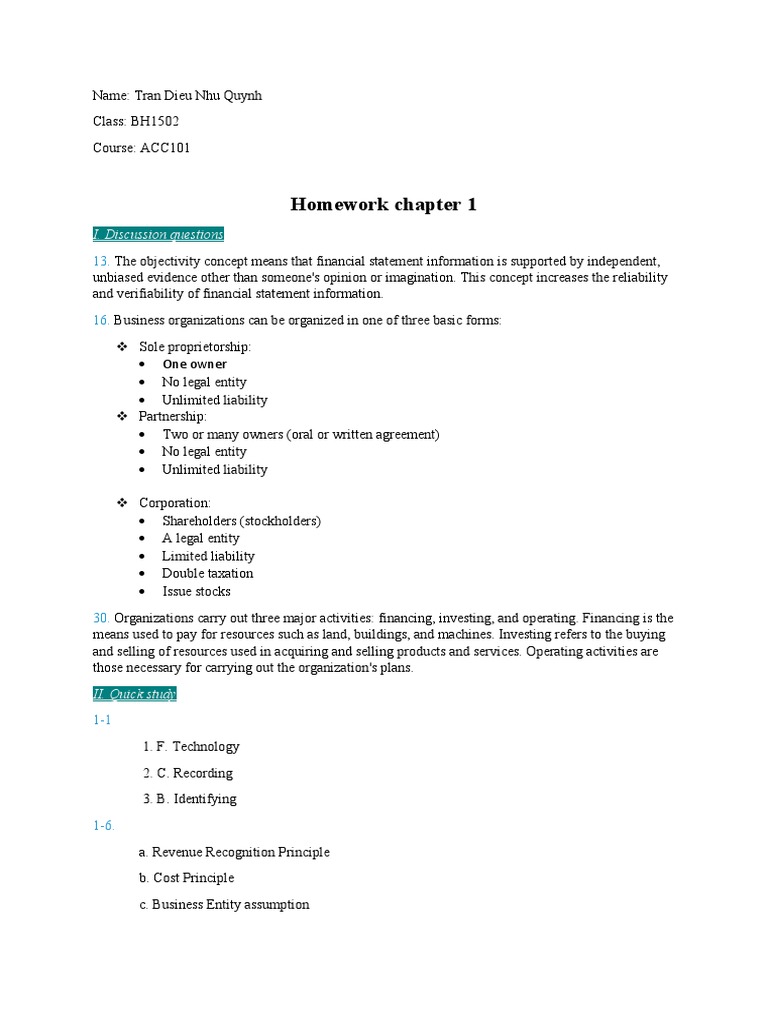 Homework Chapter 1: I. Discussion Questions | PDF | Equity (Finance ...
