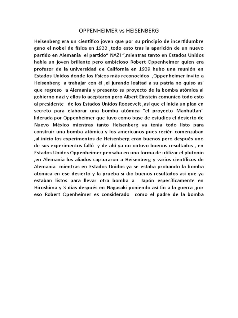 Oppenheimer Vs Heisenberg | PDF