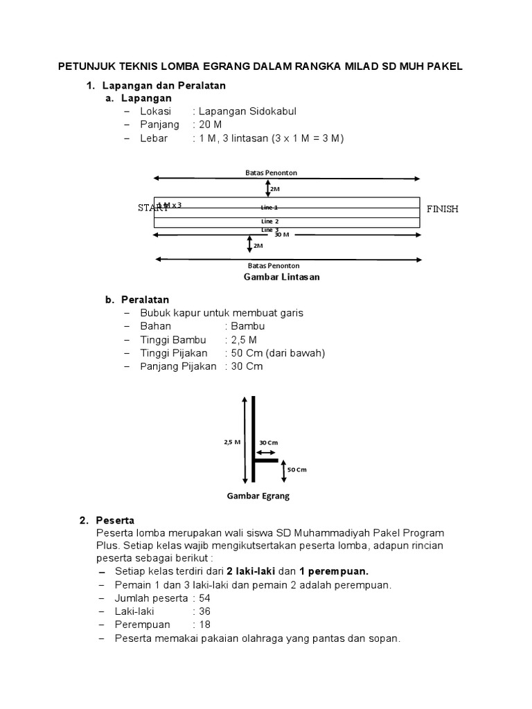 Petunjuk Teknis Lomba Egrang Dalam Rangka Milad SD Muh Pakel | PDF
