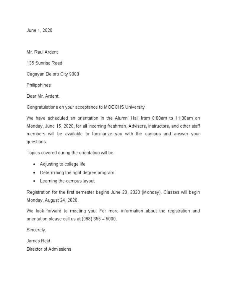 MOGCHS University Letter | PDF | Business | Lifestyle
