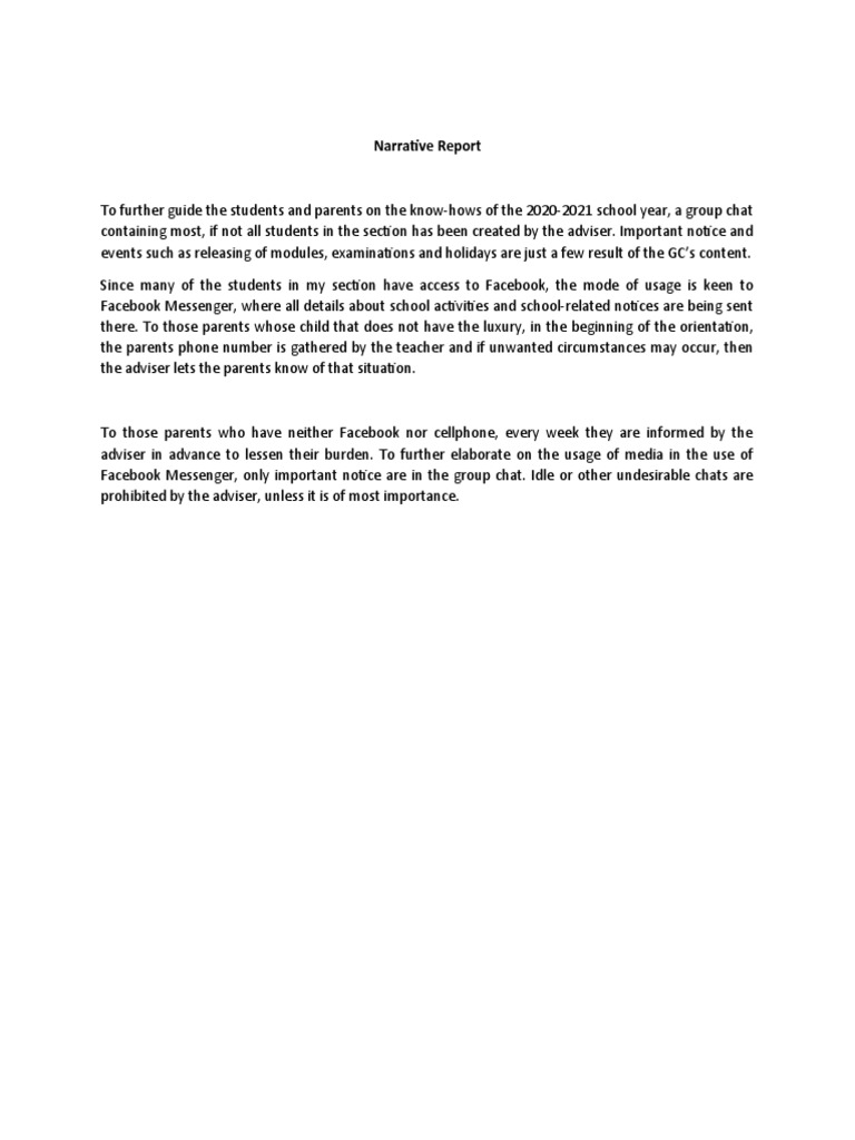 Narrative Report For Parent-Teacher Communication | PDF