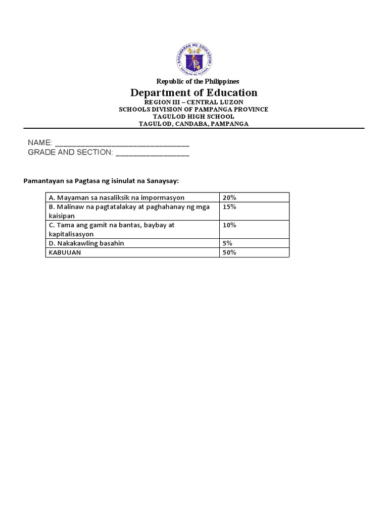 Pamantayan Sa Sanaysay | PDF