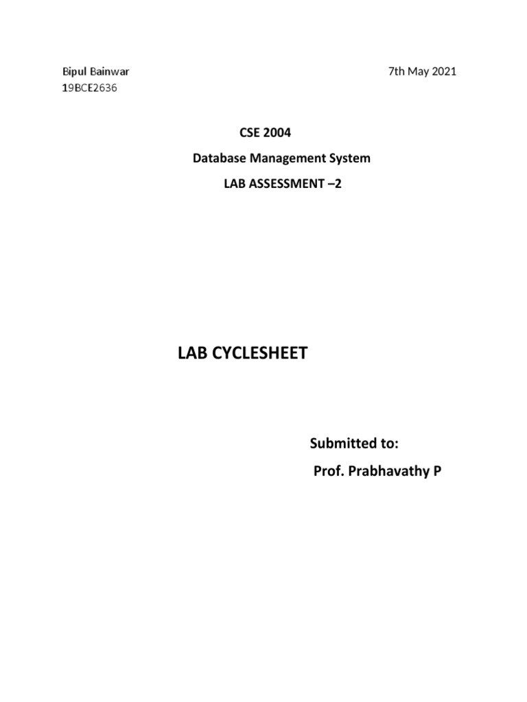 DBMS Cycle Sheet 2 | PDF