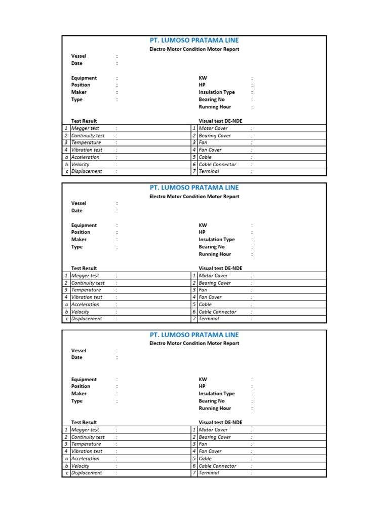 Electro Motor Condition Report Detailing Test Results and Visual ...