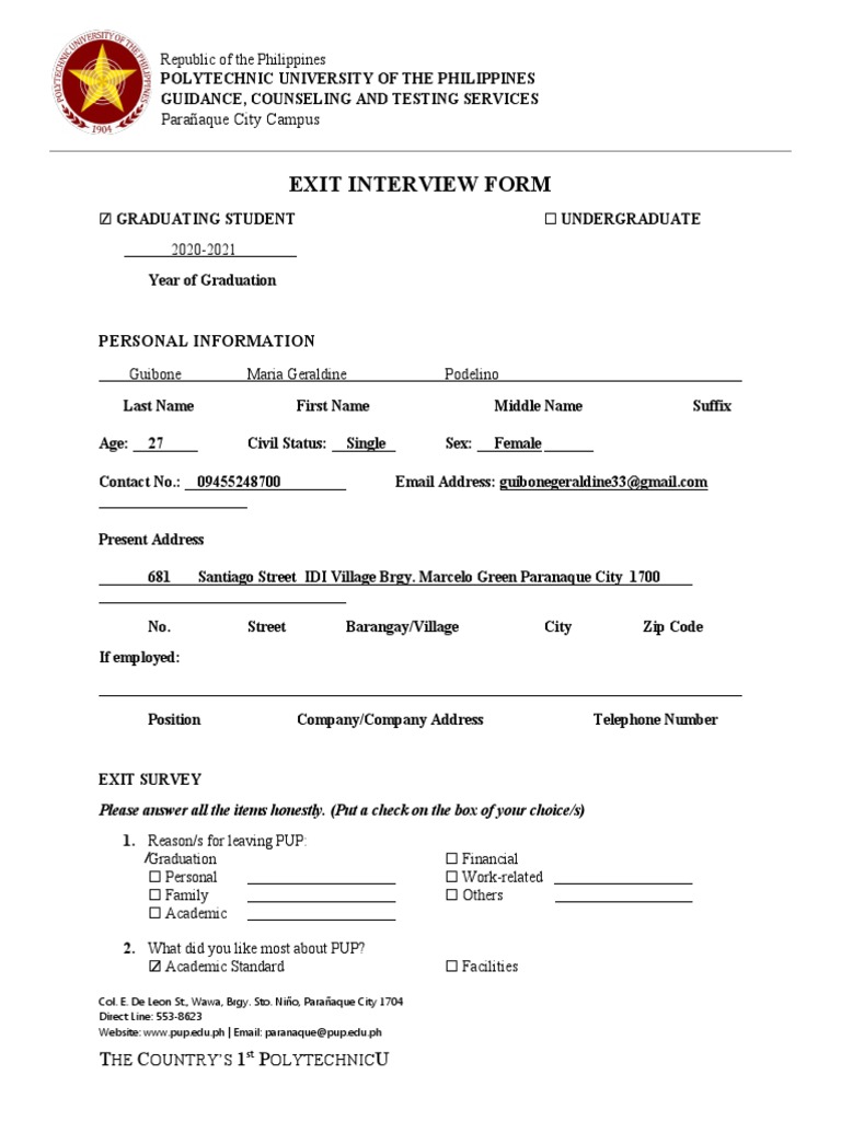 Exit Interview Form | PDF