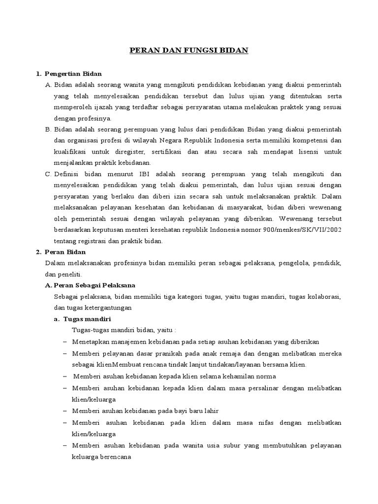 Peran Dan Fungsi Bidan | PDF