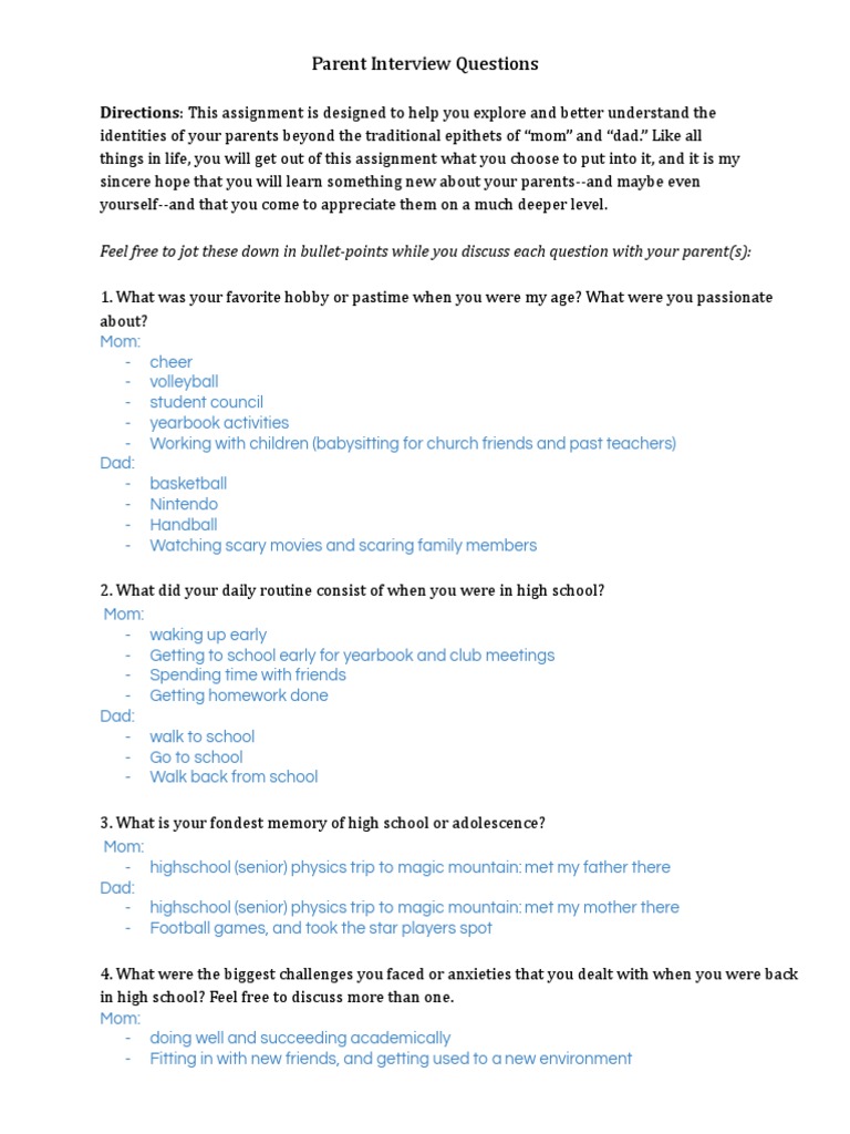 Lucy Licea - Parent Interview Questions | PDF | Human Nature ...