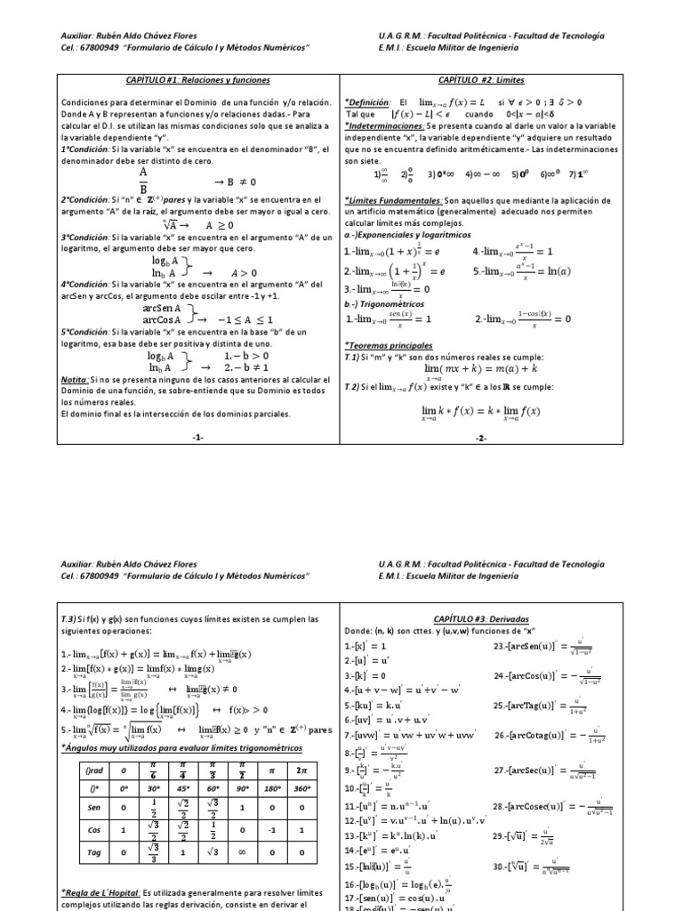 Formulario de Calculo 1 y Metodos Numericos | Descargar gratis PDF ... Formulario de Calculo 1 y Metodos Numericos | Descargar gratis PDF ...
