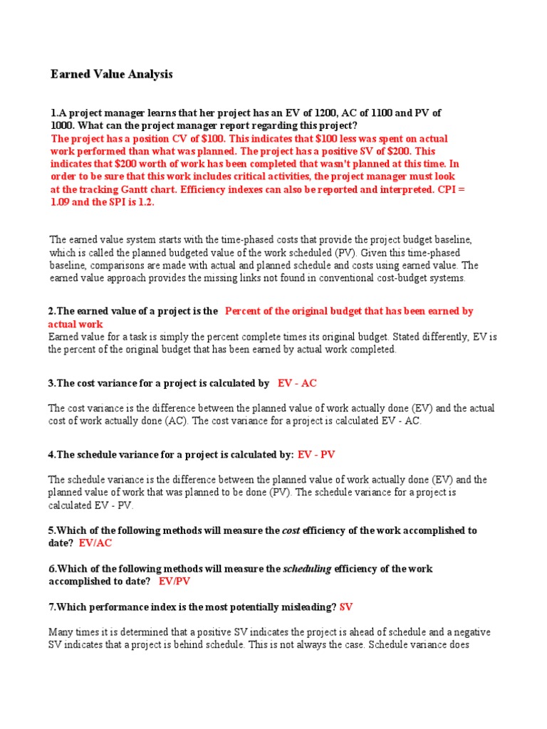 Earned Value Analysis Questions | PDF | Business | Teaching Mathematics