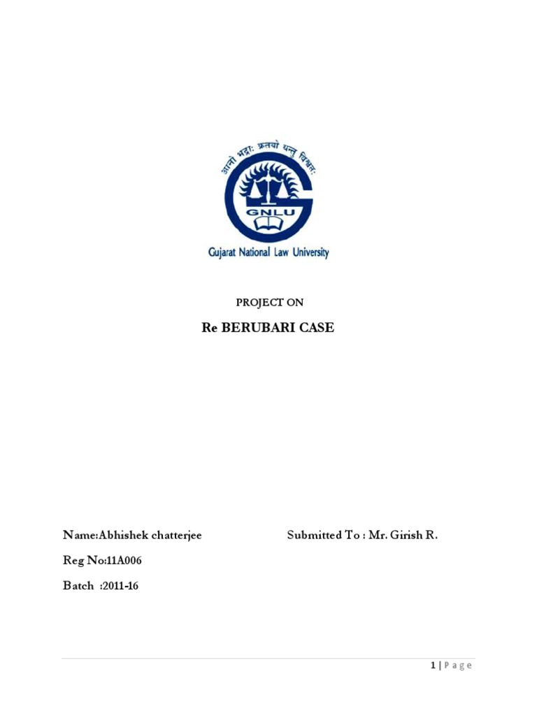 Case Analysis On Re Berubari Case | PDF | Treaty | U.S. State