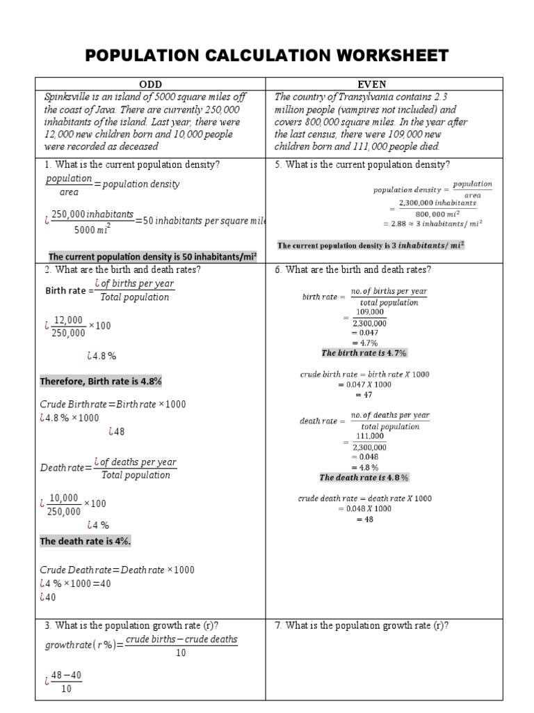 Population Calculation Worksheet | PDF | Population | Environmental ...