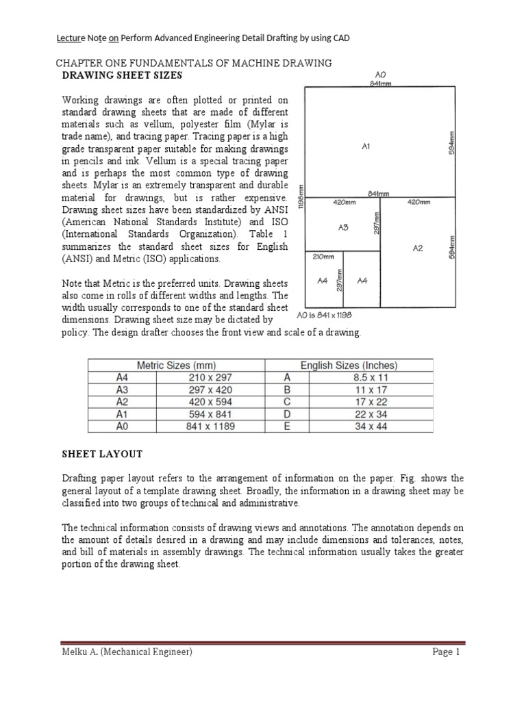 Drawing Sheet Sizes: Lecture Note On Perform Advanced Engineering ...