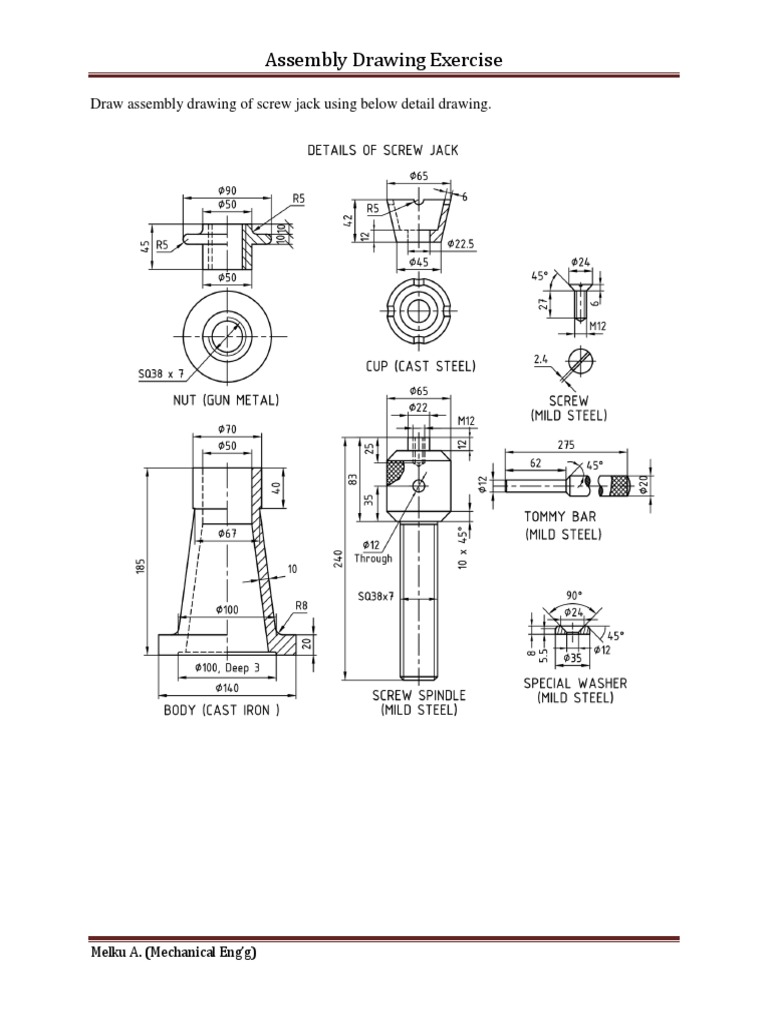Screw Jack Assembly Drawing Project | PDF