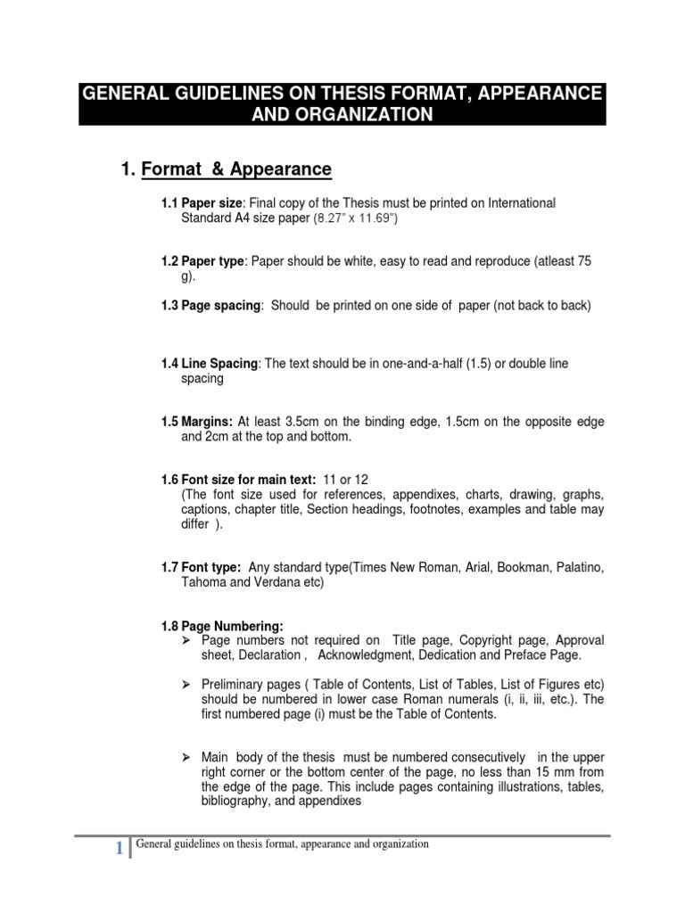 Format & Appearance: General Guidelines On Thesis Format, Appearance ...