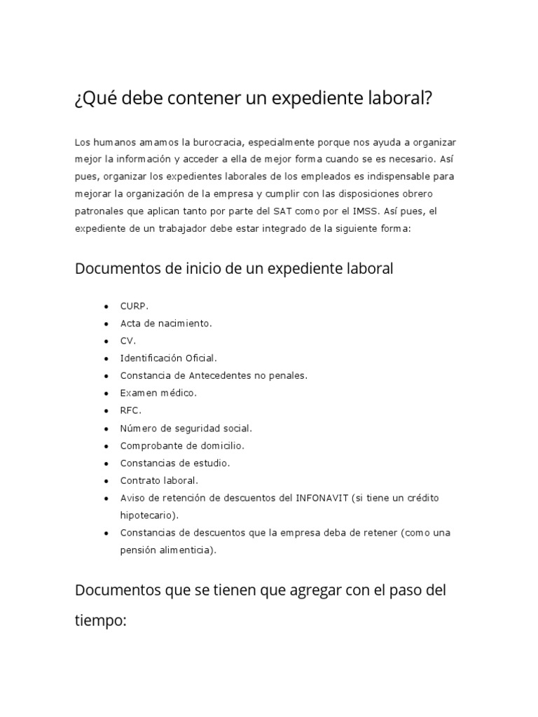 Ejemplo De Un Expediente De Un Trabajador Compartir Ejemplos Software