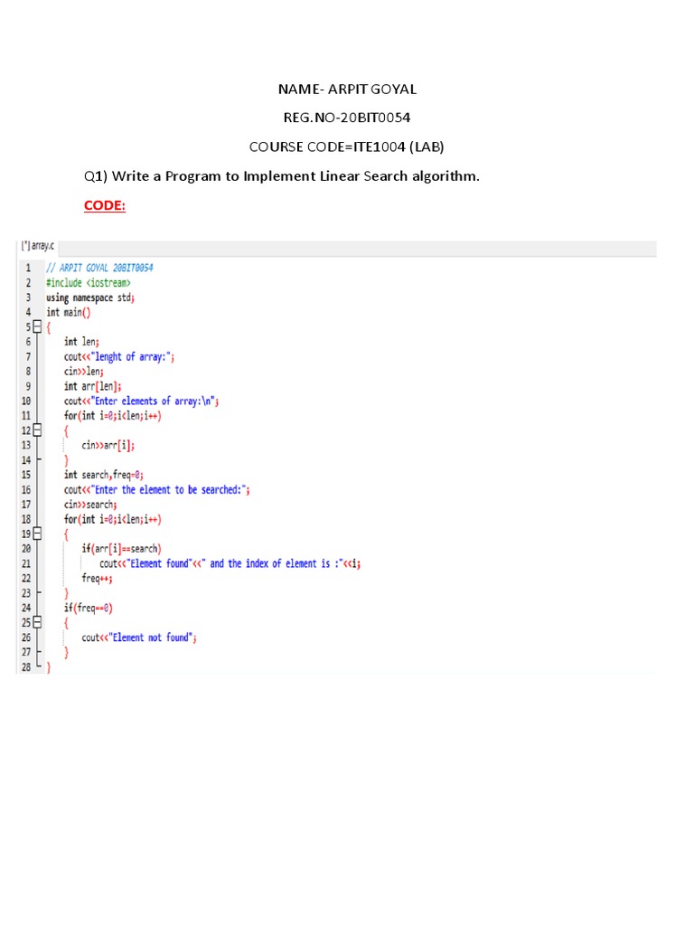 20bit0054 Dsa Lab Assignment 3 | PDF