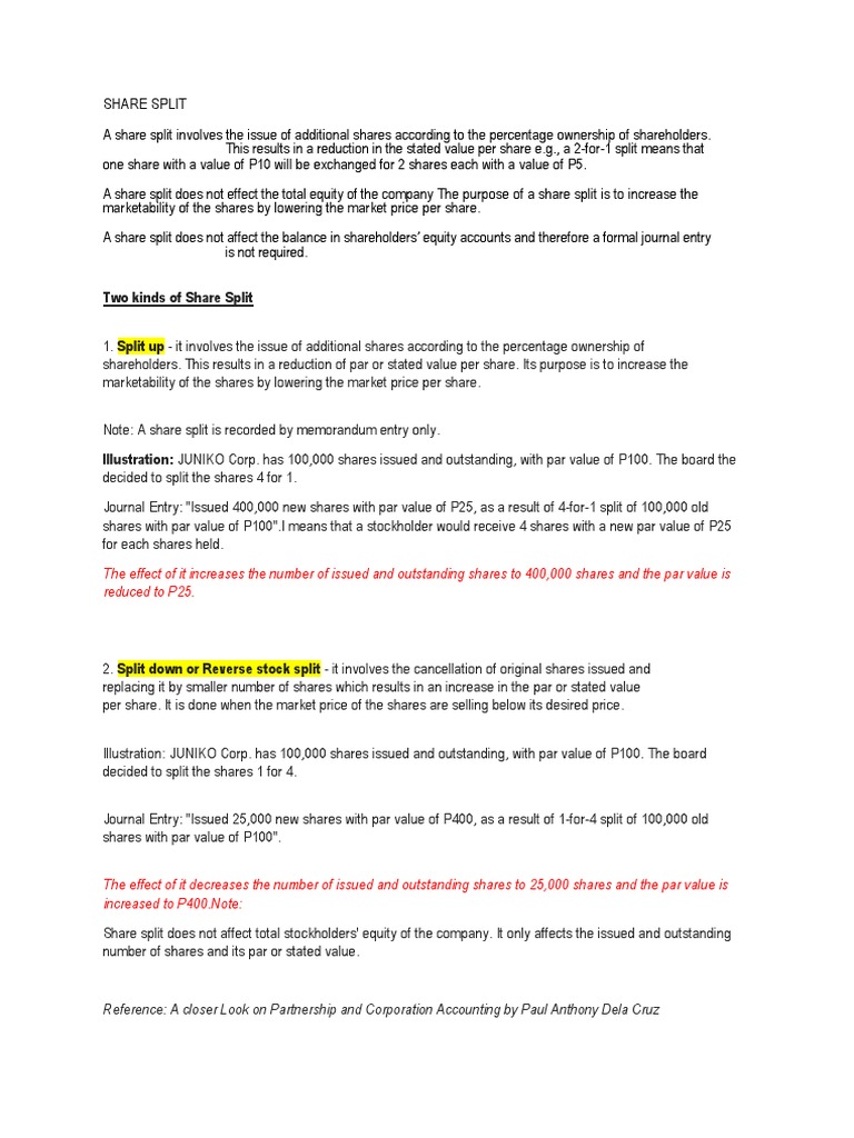 Understanding 2-for-1 Stock Splits | PDF