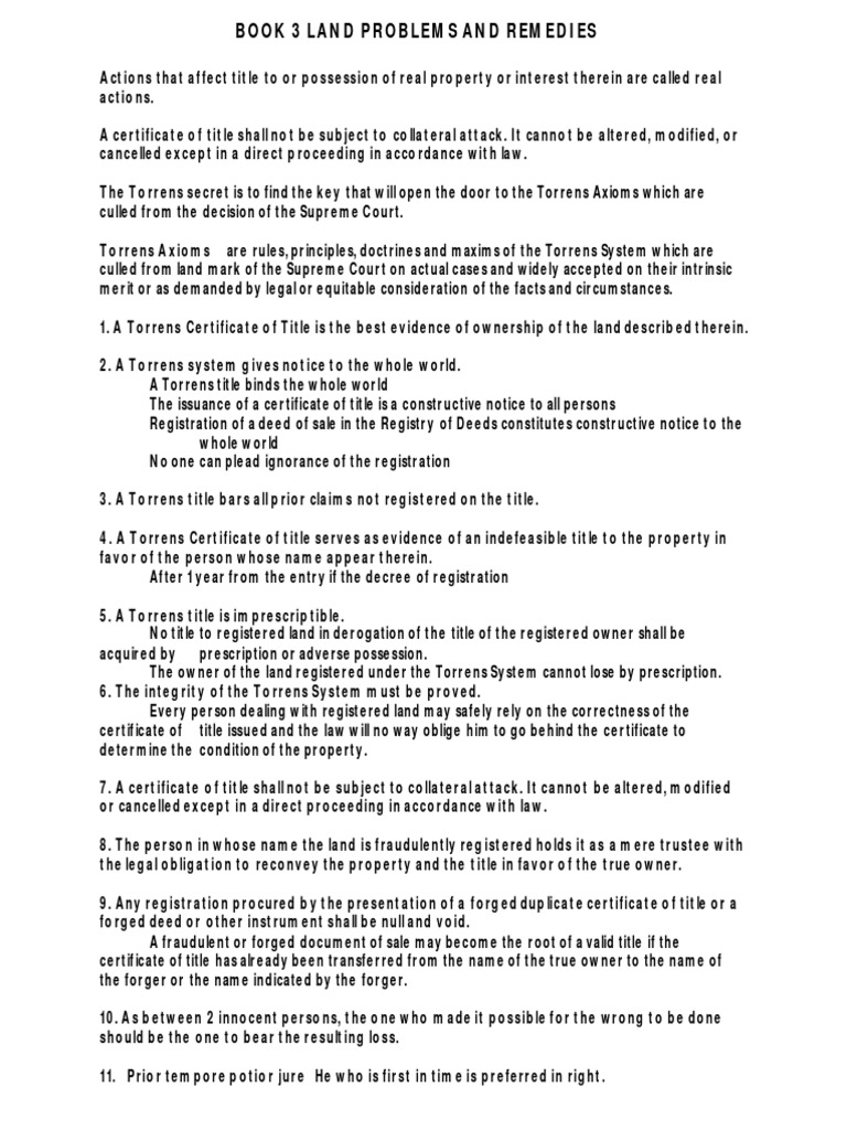 Book 3 Land Problems and Remedi Es | PDF | Title (Property) | Deed