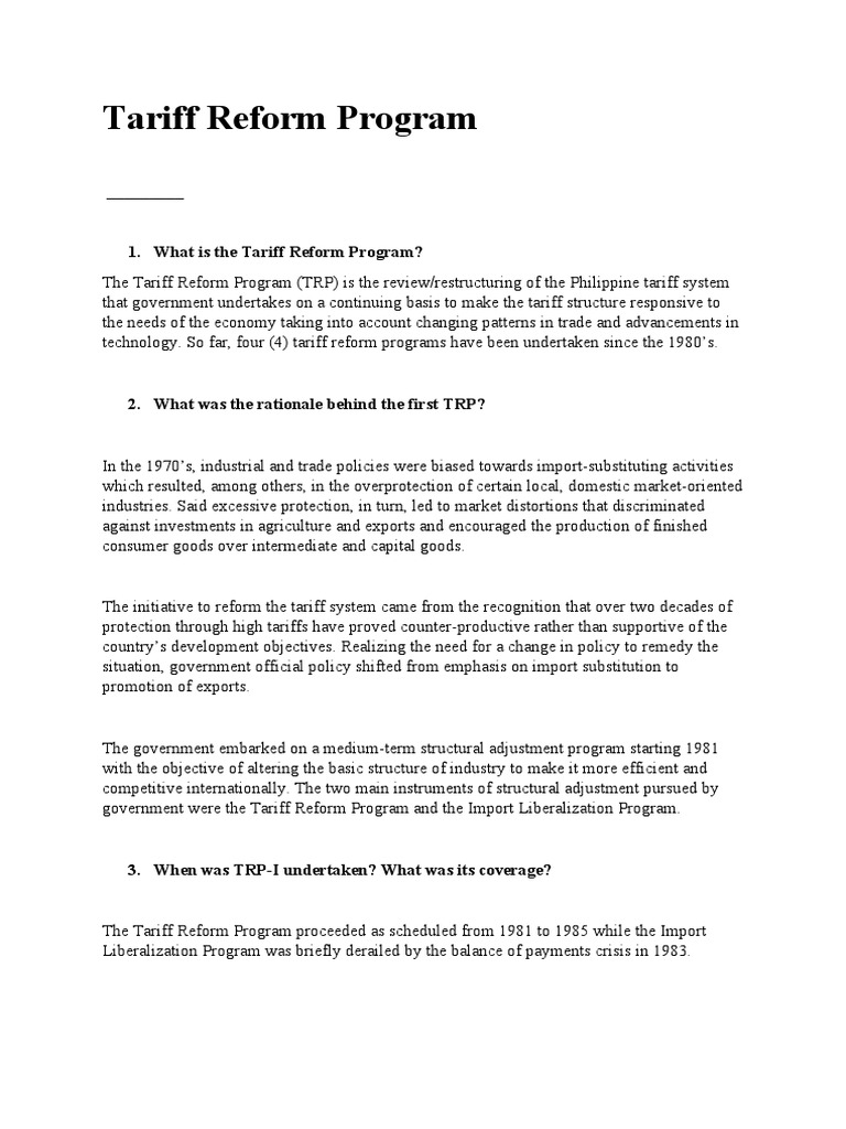 What Is The Tariff Reform Program? | PDF | Structural Adjustment | Tariff