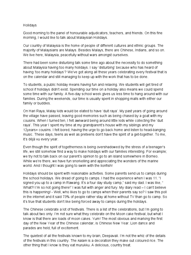 Holidays public speaking script | Malaysia